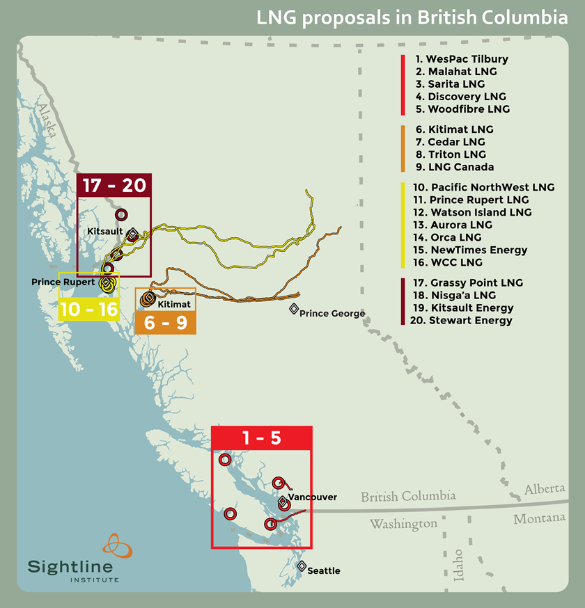 Maps: The 20 LNG Proposals Vying for BC’s Shores| Sightline Institute